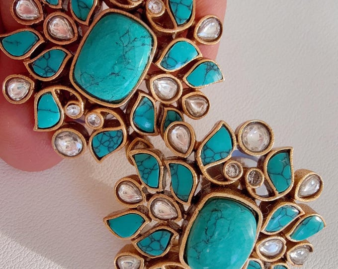 Turquoise Precious Stone Stud Earrings/moissanite Diamond Kundan Studs ...