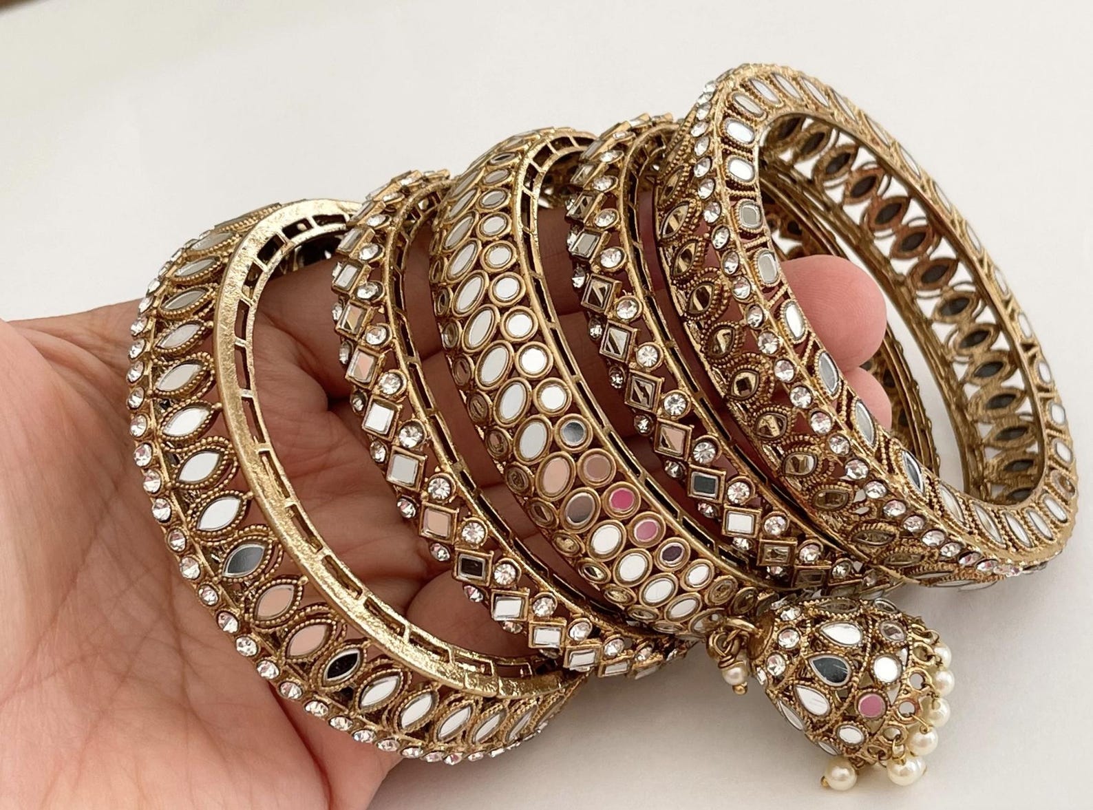 Punjabi Mirror Chuda Bangles Set/punjabi Mirror Jhumka Bangles Set ...