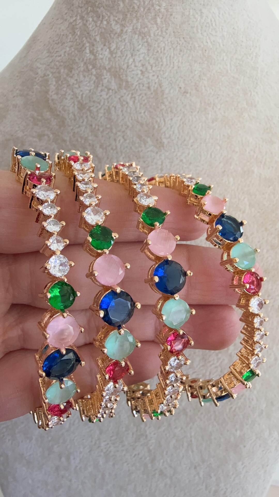 Multi Gold Diamond Bangles 4 Pc /multicolored Bangles/ Multi Diamond ...