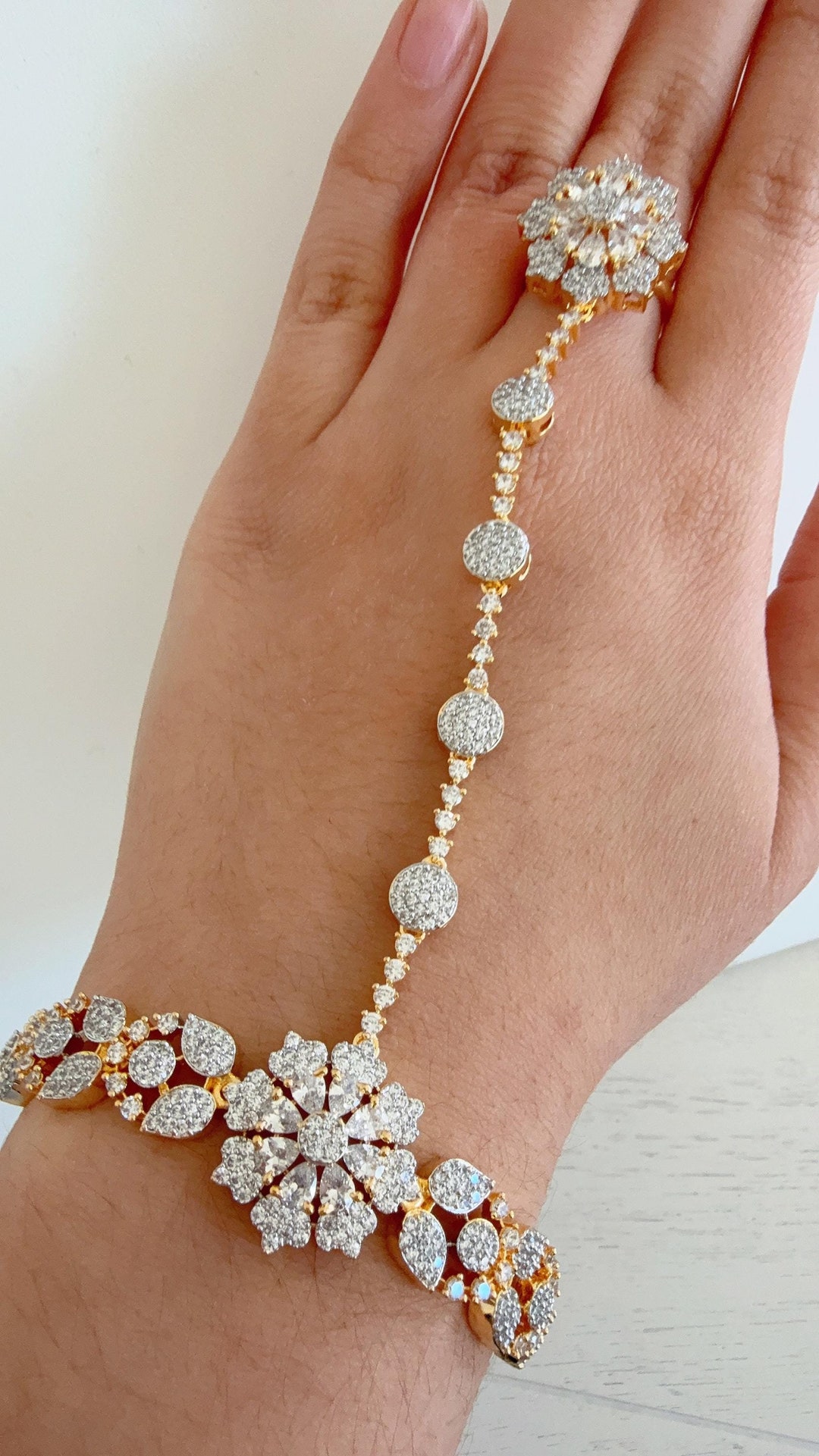 2 Tone Gold Diamond Single Haath Phool /hand Harness/indian Jewelry ...