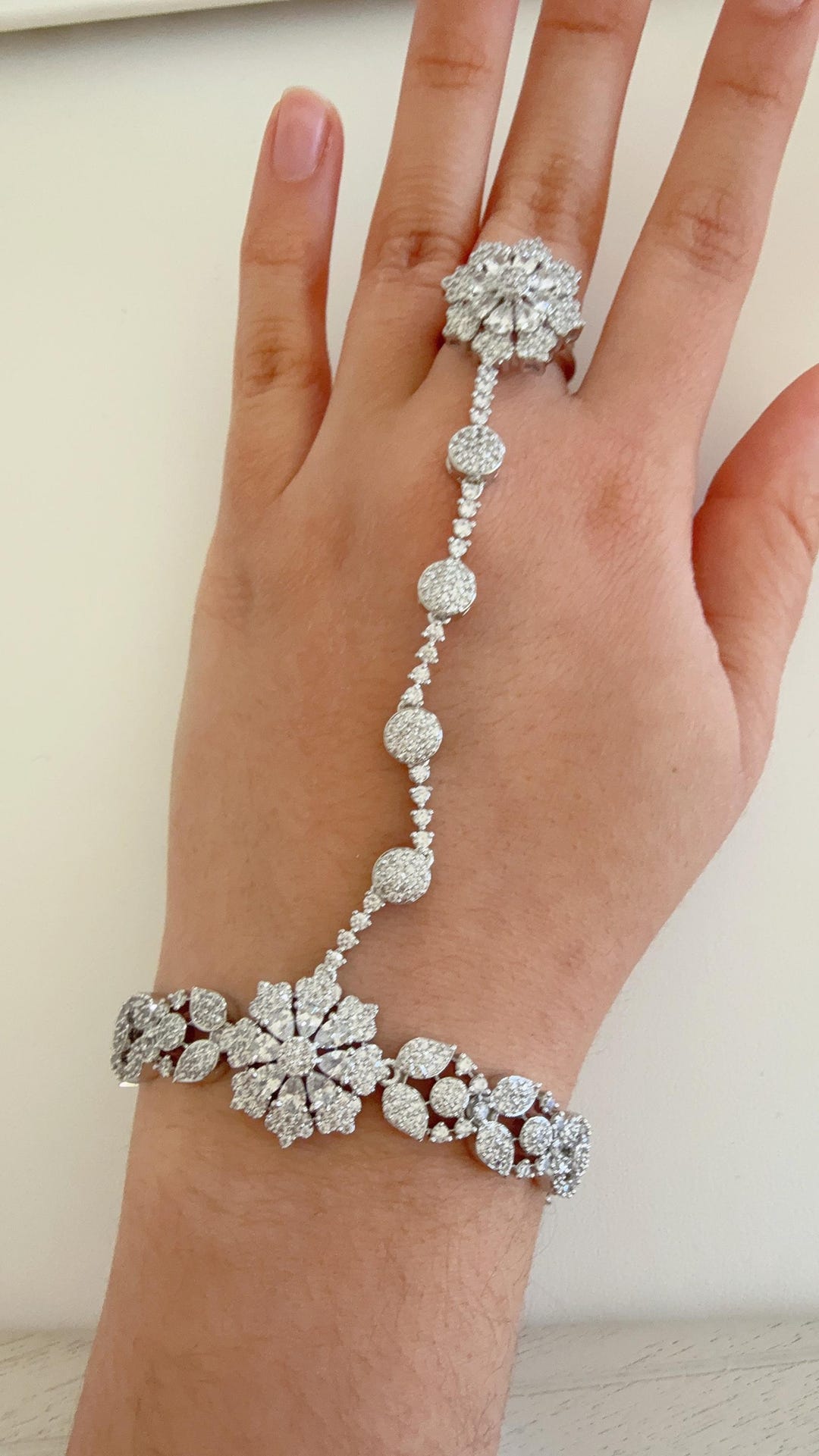 Silver Diamond Single Haath Phool /hand Harness/indian Jewelry/hand ...