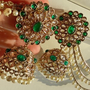 Simran Antique Polki Kundan Bahubali Green Earrings Set With Detachable ...