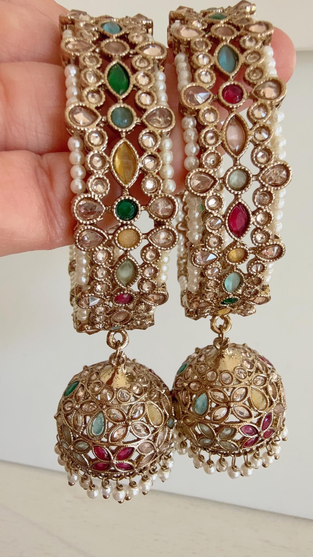 Indian Jhumka Antique Gold Bangles Kada Pair / Bridal Silver Kada ...