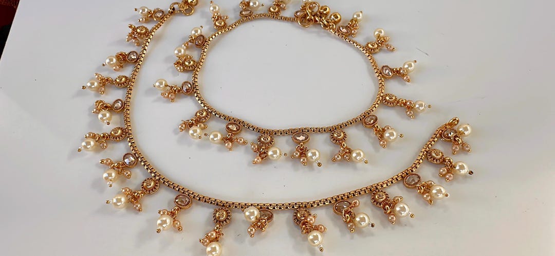 Gold Plated Polki Kundan Payal Pair /indian Anklets/ Gold Anklet Payal ...