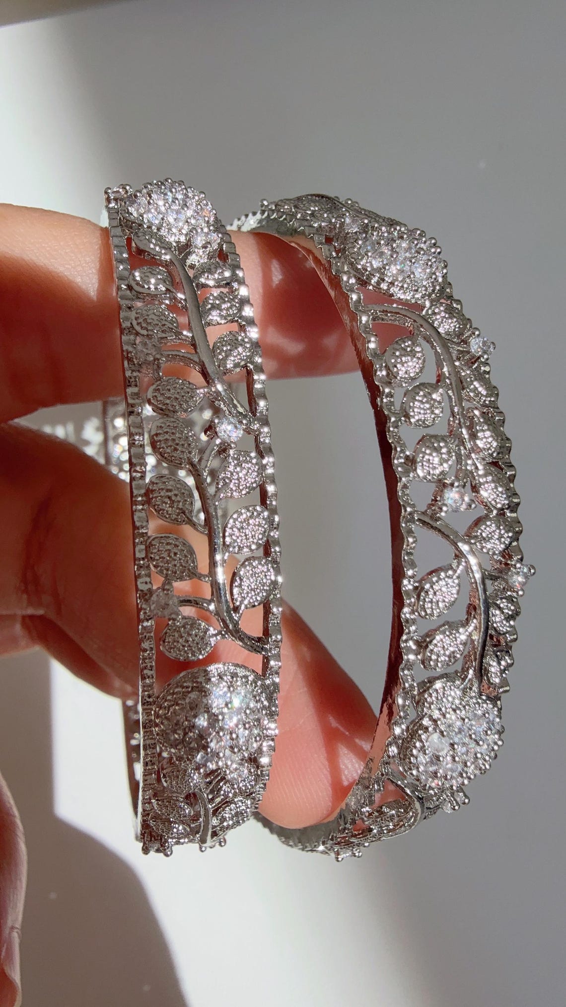 Silver Diamond Kada Bangles /flower Design Silver Diamond Bangle/indian ...