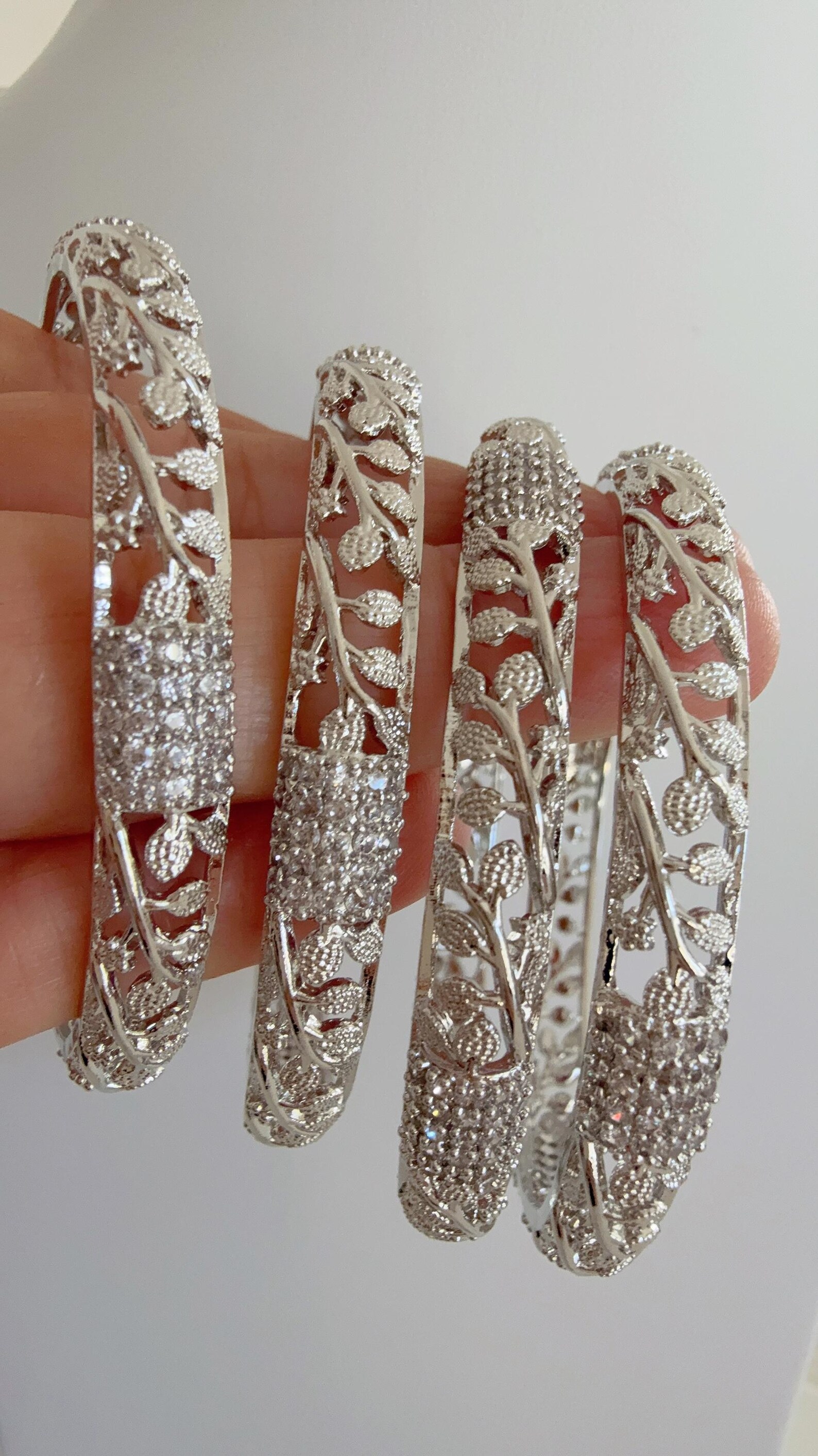 Silver Diamond Bangles /flower Design Real Silver Bangle Design/indian ...