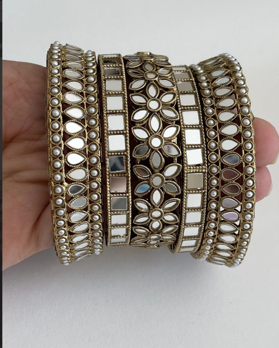 Punjabi Mirror Chuda Bangles Set/punjabi Mirror Jhumka Bangles Set/kangans/statement Bangles ...