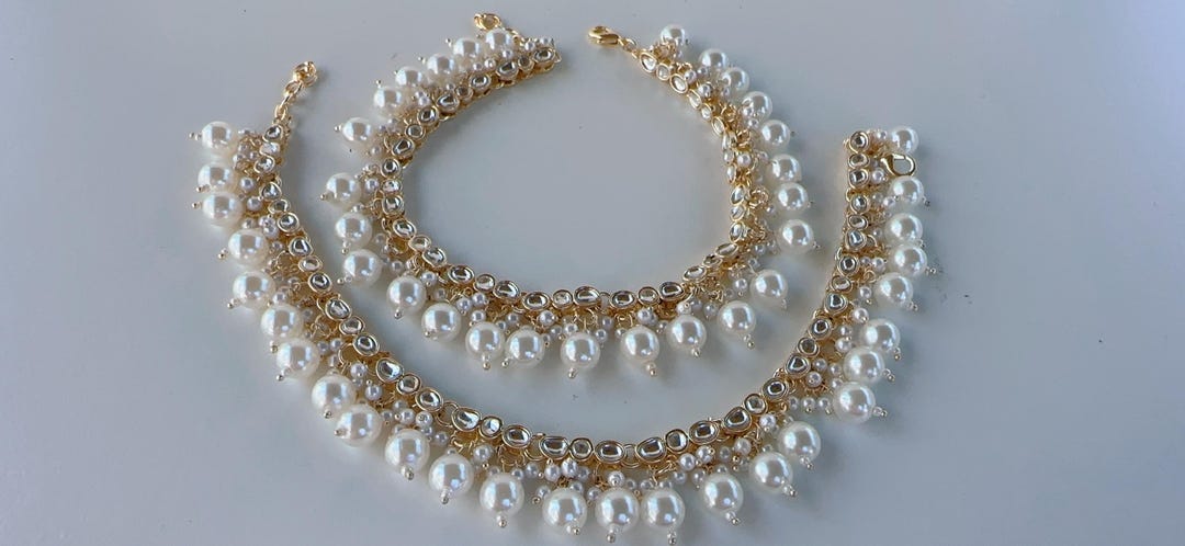 Kundan Payal/ Indian Anklets/matte Gold Anklest/kundan Payal /indian ...