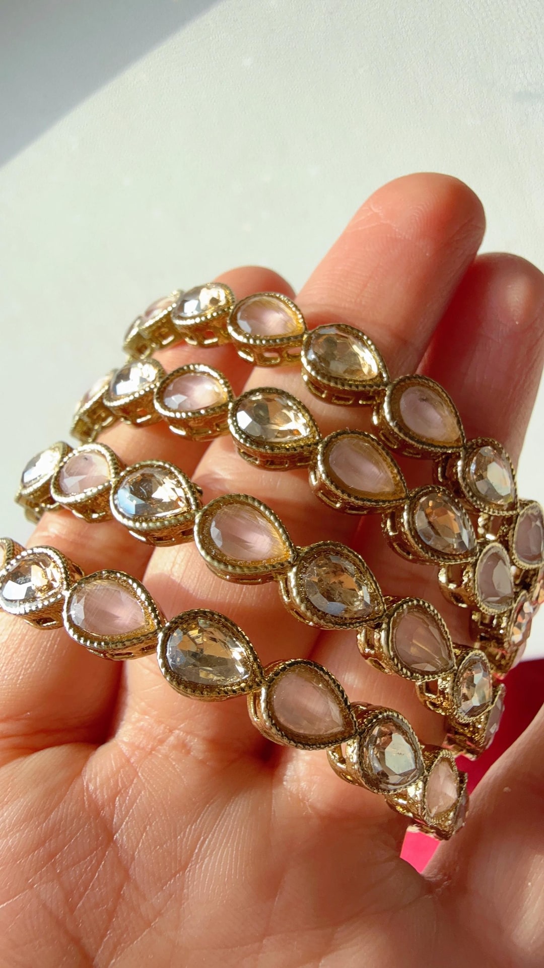 Antique Finish Kundan Polki Baby Pink Bangles Set(4 Pc)/indian Bangles ...