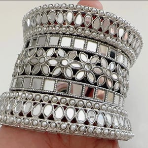 Punjabi Mirror Chuda Silver Bangles Set/punjabi Mirror Silver Bangles Set/kangans/statement ...