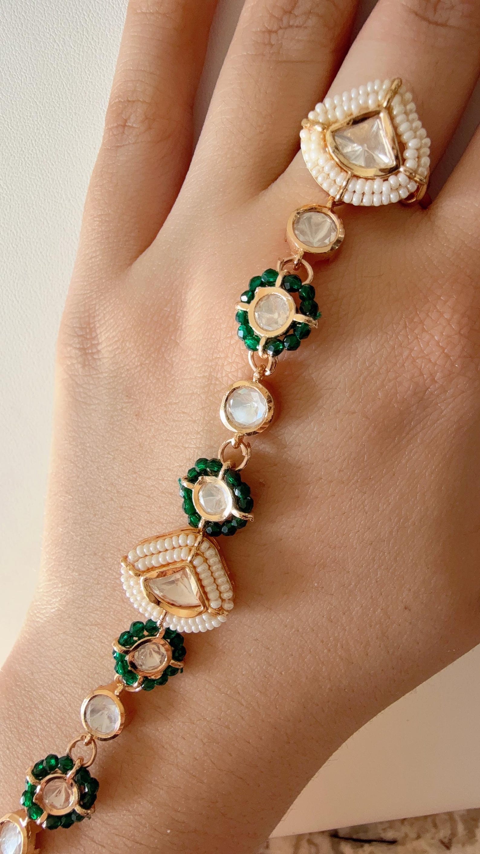 Moissanite Diamond Hathphool /green Hand Harness/indian Jewelry/hand ...