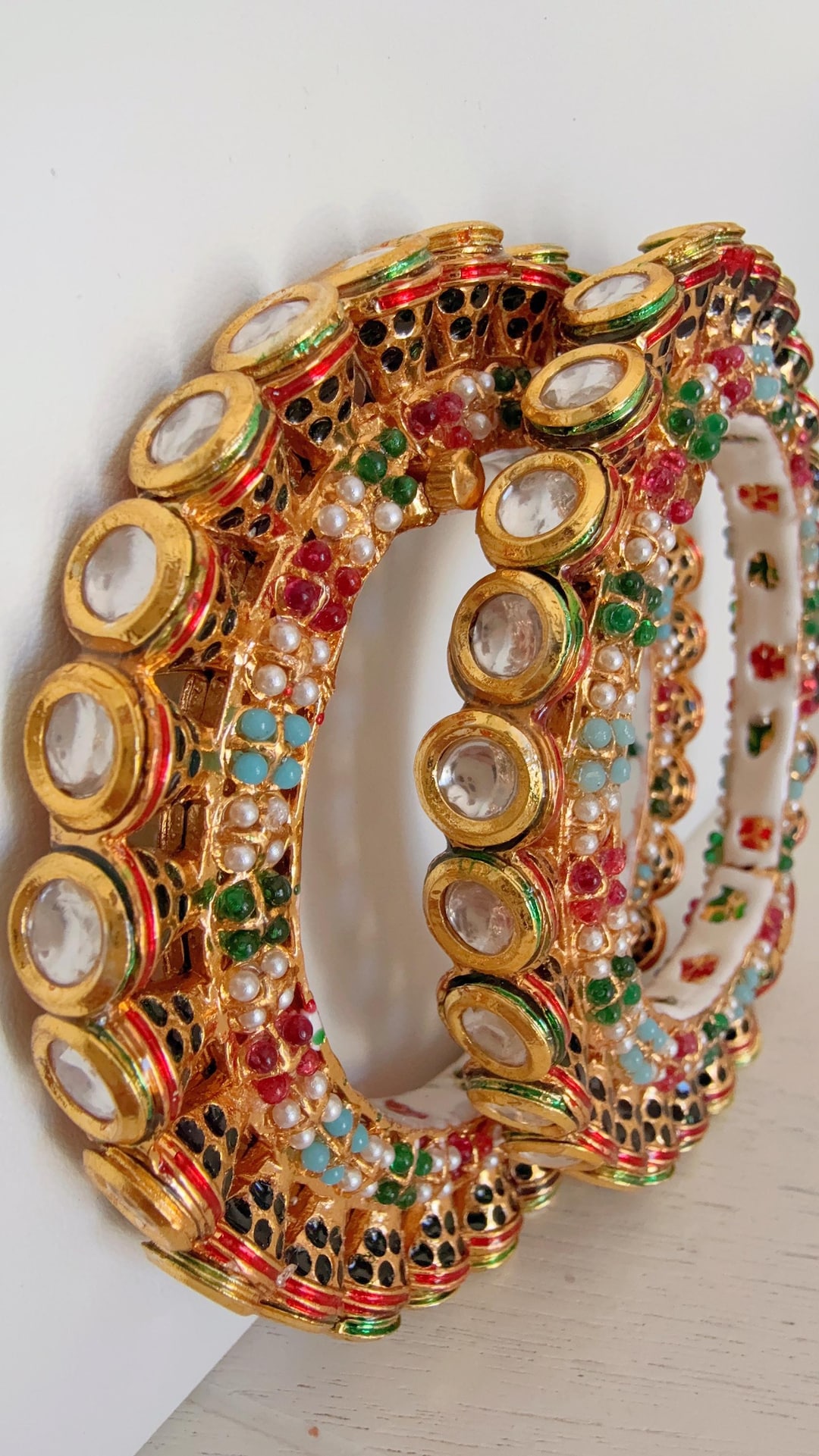 Kundan Rajwadi Kada / Gold Kundan Multi Kada/ Emerald Rajwadi Kada ...