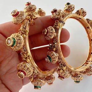 Gokhru Style Bangle Gold Kada /antique Gold Kada/kundan Bridal Bangles ...