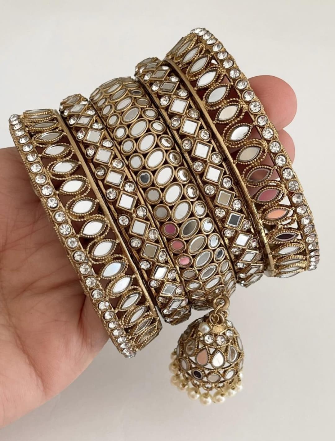 Punjabi Mirror Chuda Bangles Set/punjabi Mirror Jhumka Bangles Set/kangans/statement Bangles ...