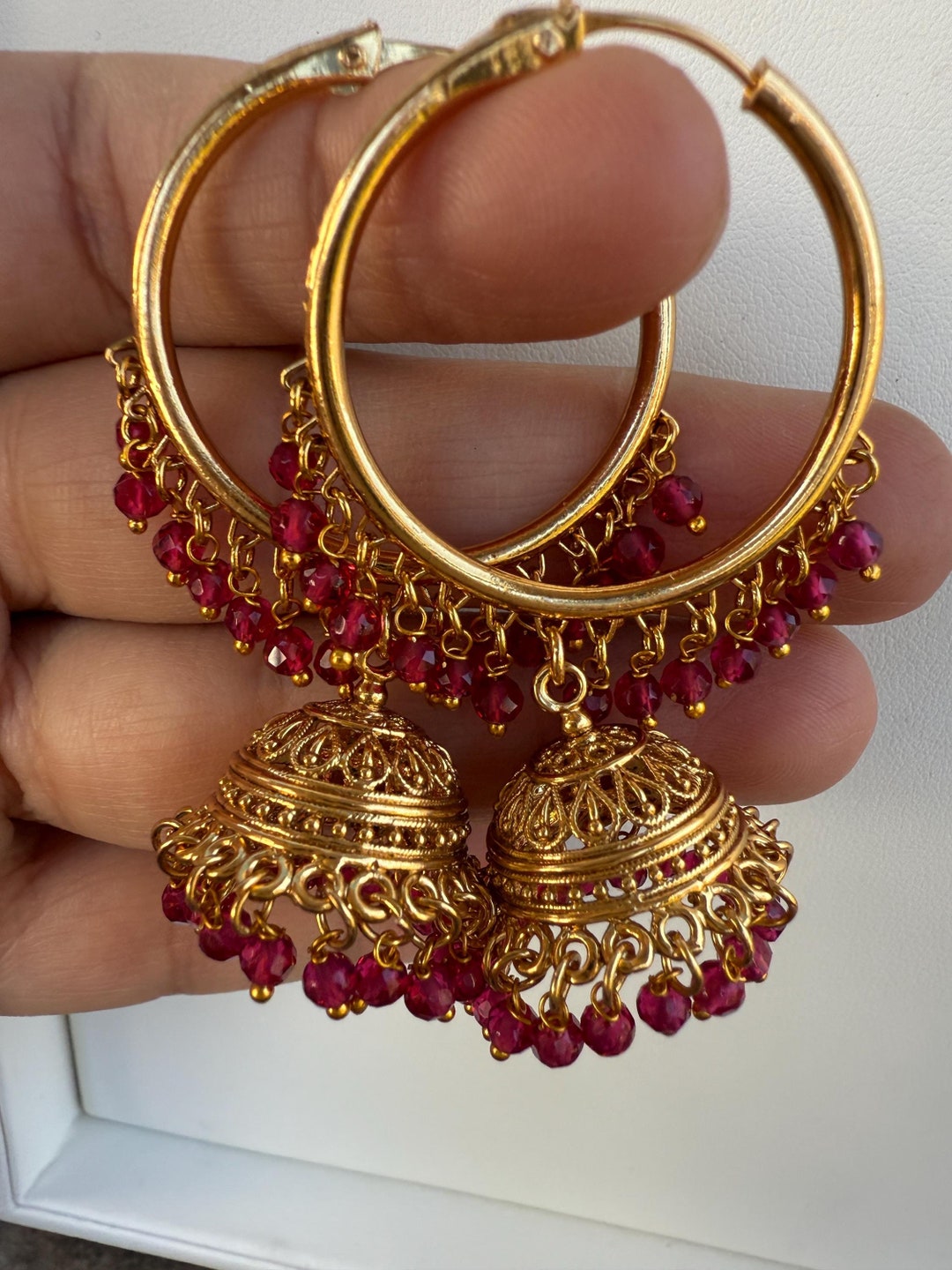 Ruby Bali Hoops Earrings/ Punjabi Bali Hoops /indian Earrings/ Indian ...