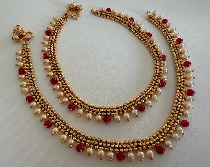 Indian Gold Plated Ruby Payal Pair /indian Anklets/ Gold Anklet Payal ...