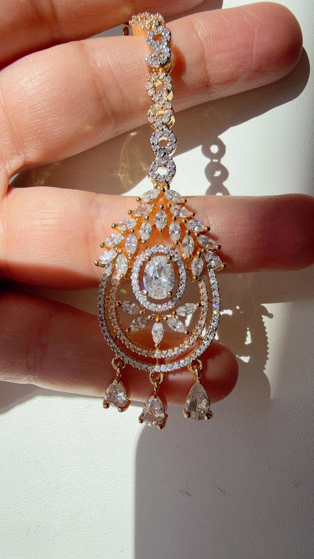 American Diamond 2 Tone Maang Tikka/ Indian Wedding Jewelry/ Pakistani ...