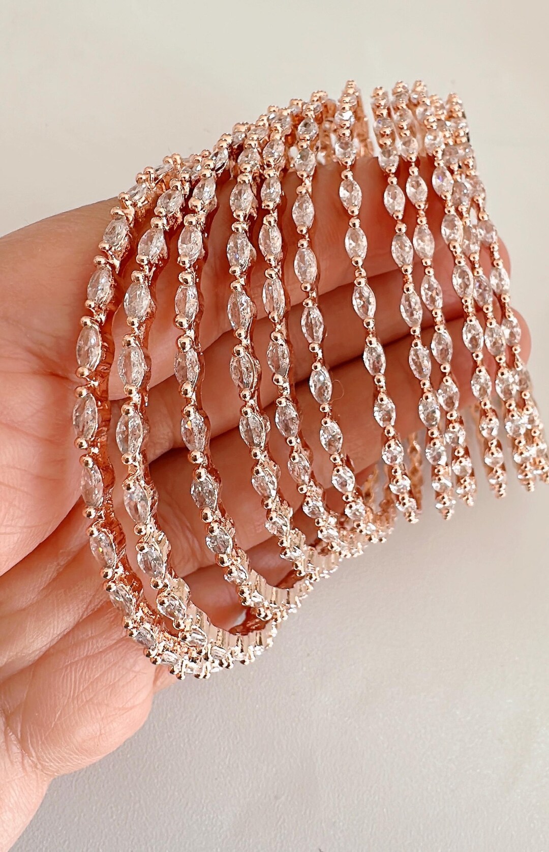 Cubic Zirconia Bangles Set of 12/ Indian CZ Bangles/ Rose Gold Diamond ...