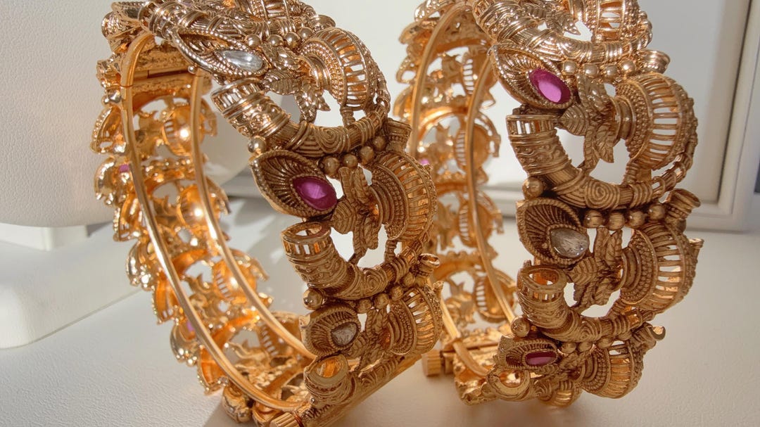 Matt Gold Plating Gold Bangles Bangle/indian Bangles/antique Gold Kada ...