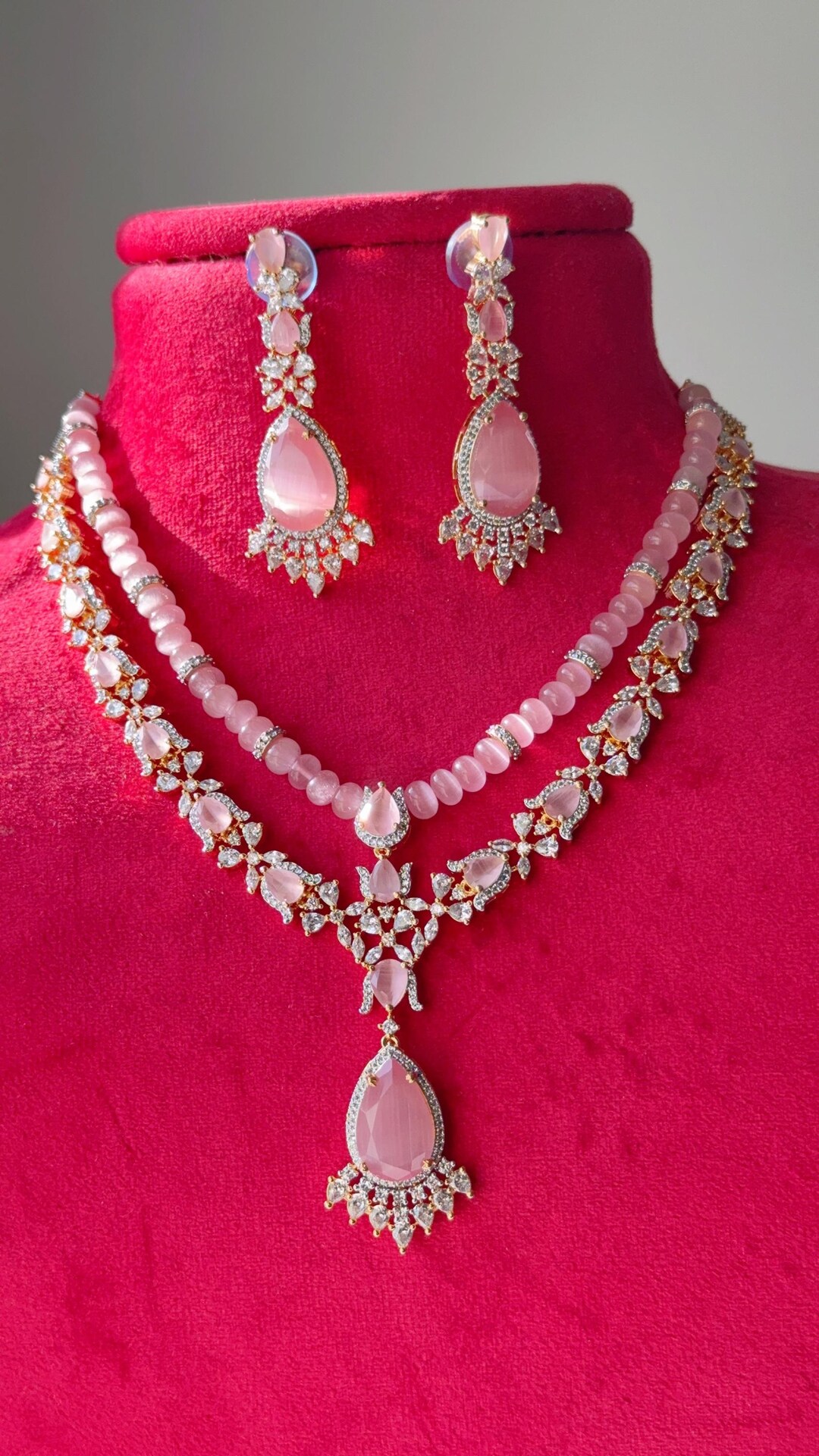 Zoya 2 Tone Baby Pink Necklace Diamond Necklace Set/indian Jewelry/ CZ ...
