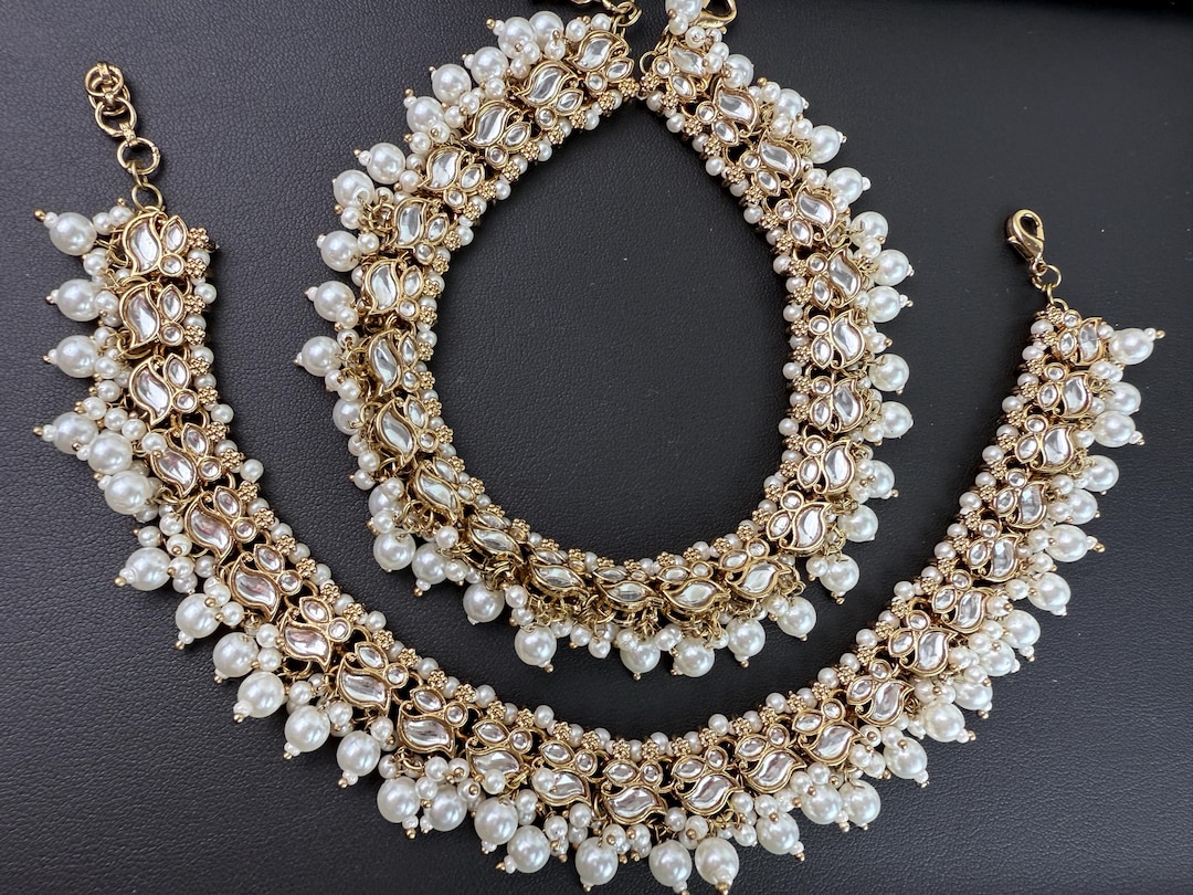 Kundan Payal/ Indian Anklets/antique Gold Anklest/kundan Payal /indian ...