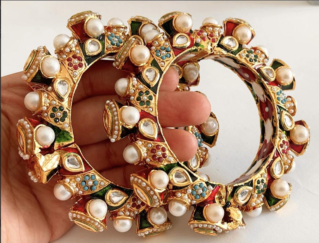 Rajwadi Kada / Sangeet Reception Kada/ Emerald Rajwadi Kada /indian Wedding Jewelry/ Kundan ...