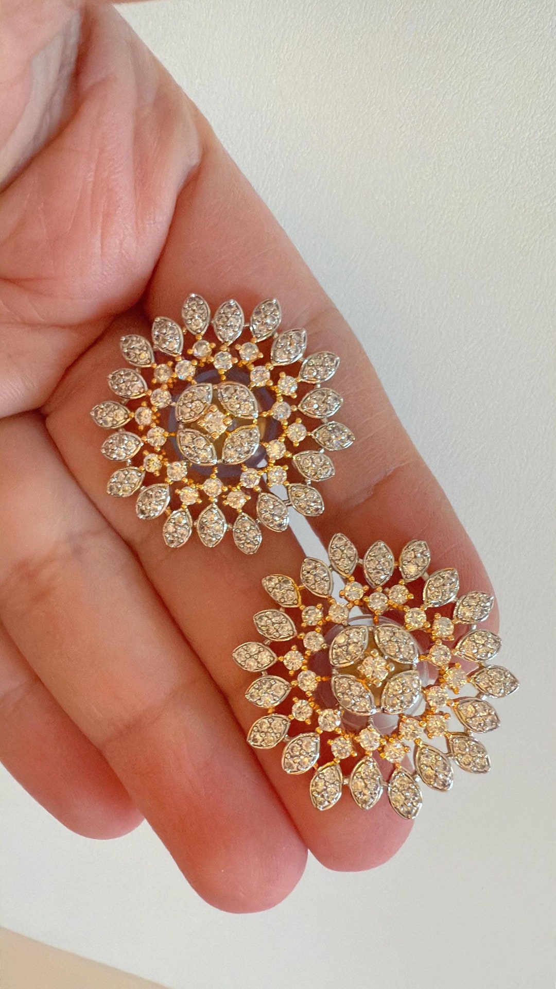 Diamond CZ 2 Tone Gold Diamond Studs /indian Studs/indian Jewelry ...