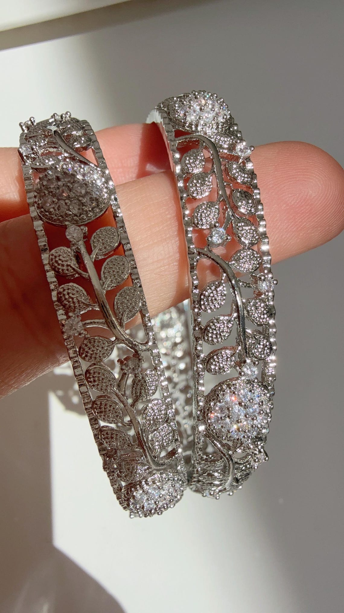 Silver Diamond Kada Bangles /flower Design Silver Diamond Bangle/indian ...