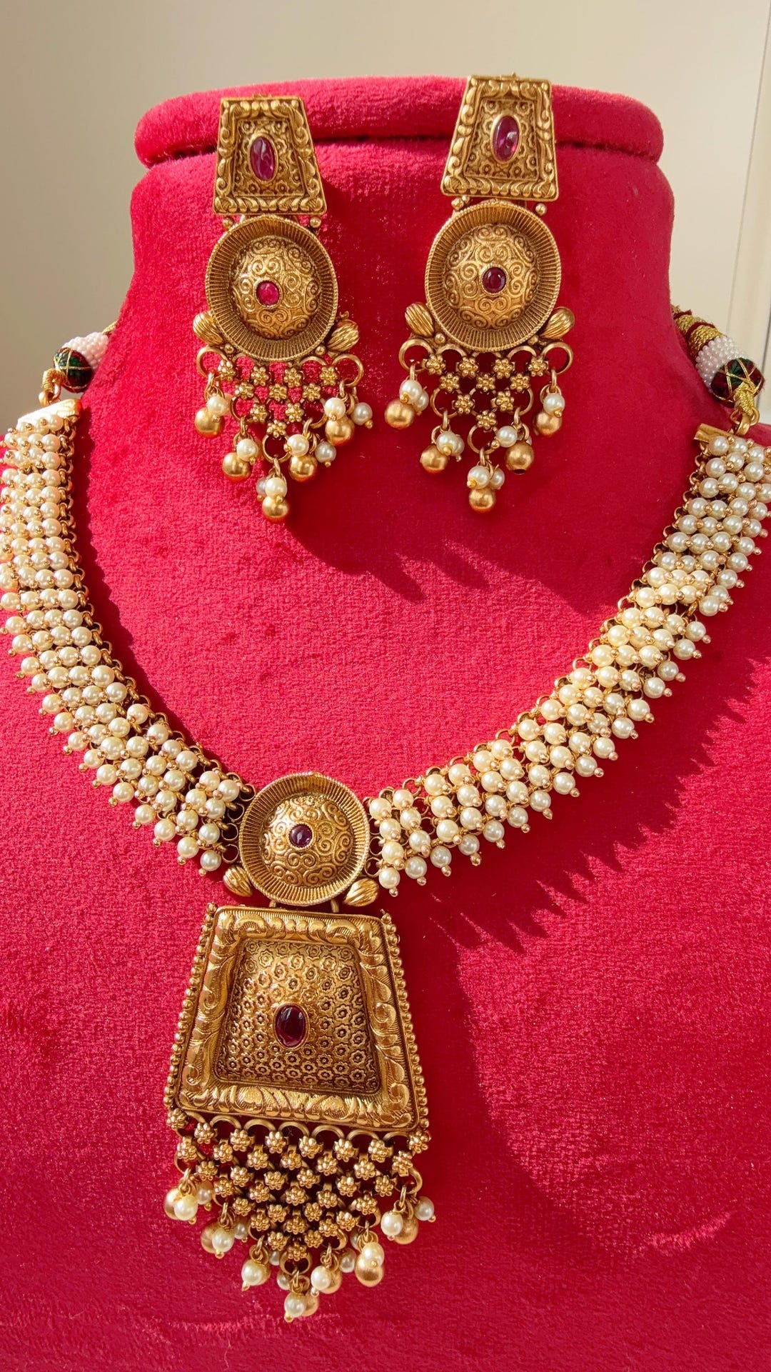 Ruby Moti Gold Plated Necklace /indian Choker /guttapusalu Necklace ...