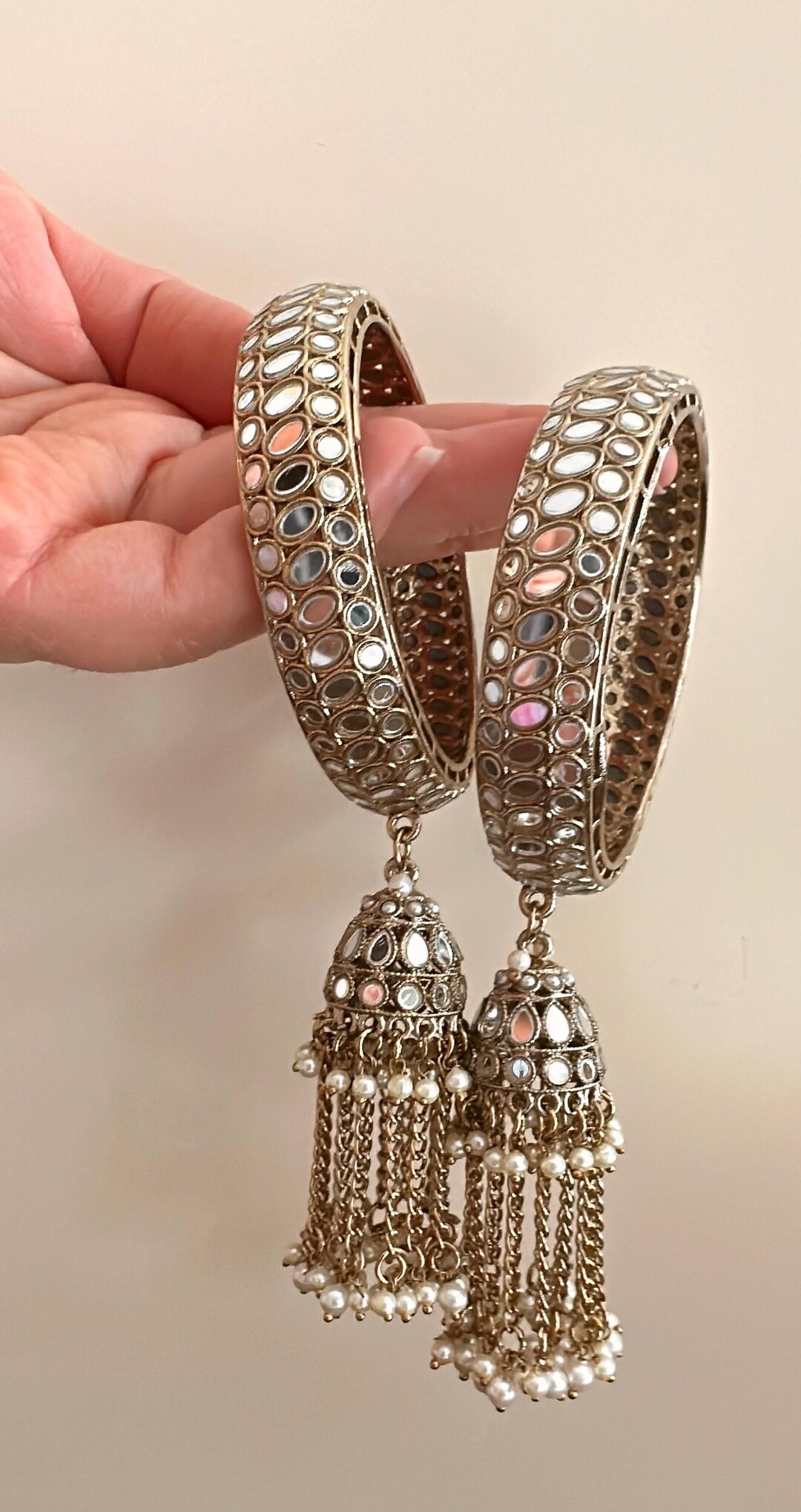 Punjabi Antique Look Mirror Bangles Pair /punjabi Mirror Jhumka Bangles ...