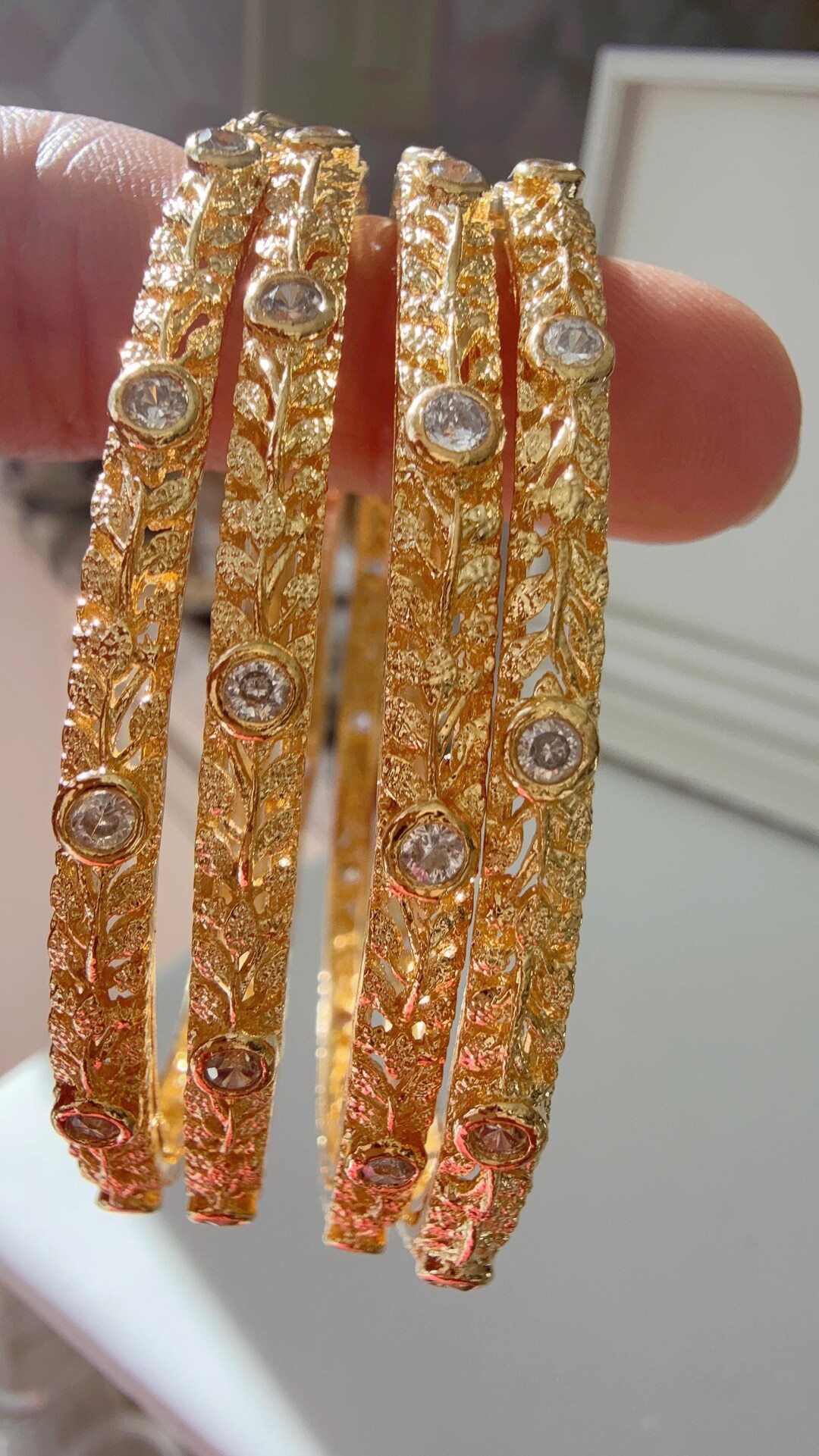 Gold Diamond Bangles /flower Design Real Gold Look Like Bangle Design ...
