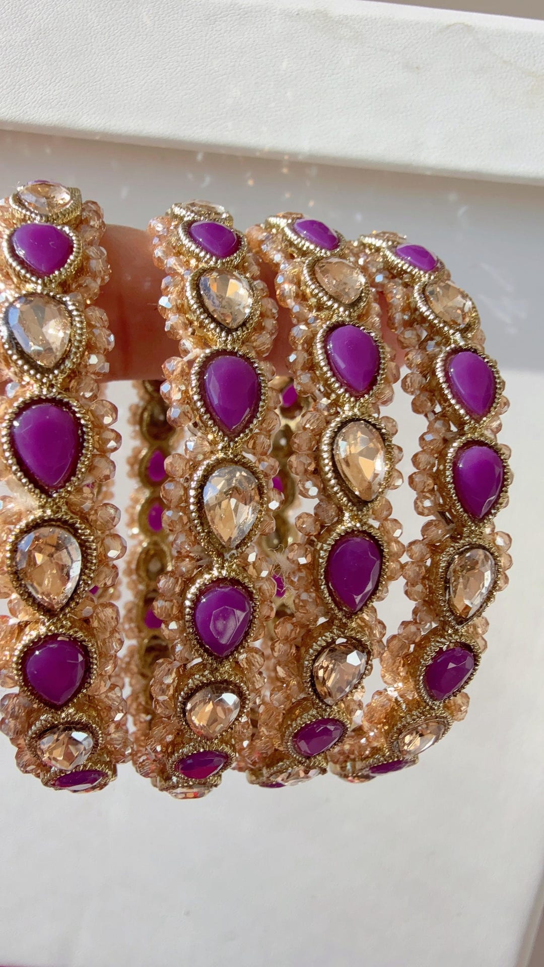 Kundan Purple Bangles/polki Kundan Pearl Bangles Set(4 Pc) /indian ...