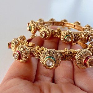 Gokhru Style Bangle Gold Kada /antique Gold Kada/kundan Bridal Bangles ...