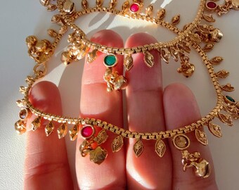 Indian Gold Plated Ruby Payal Pair /indian Anklets/ Gold Anklet Payal ...