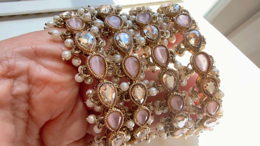 Baby Pink Kundan Pearl Bangles 4 Pc/indian Bangles/ Indian Jewelry ...