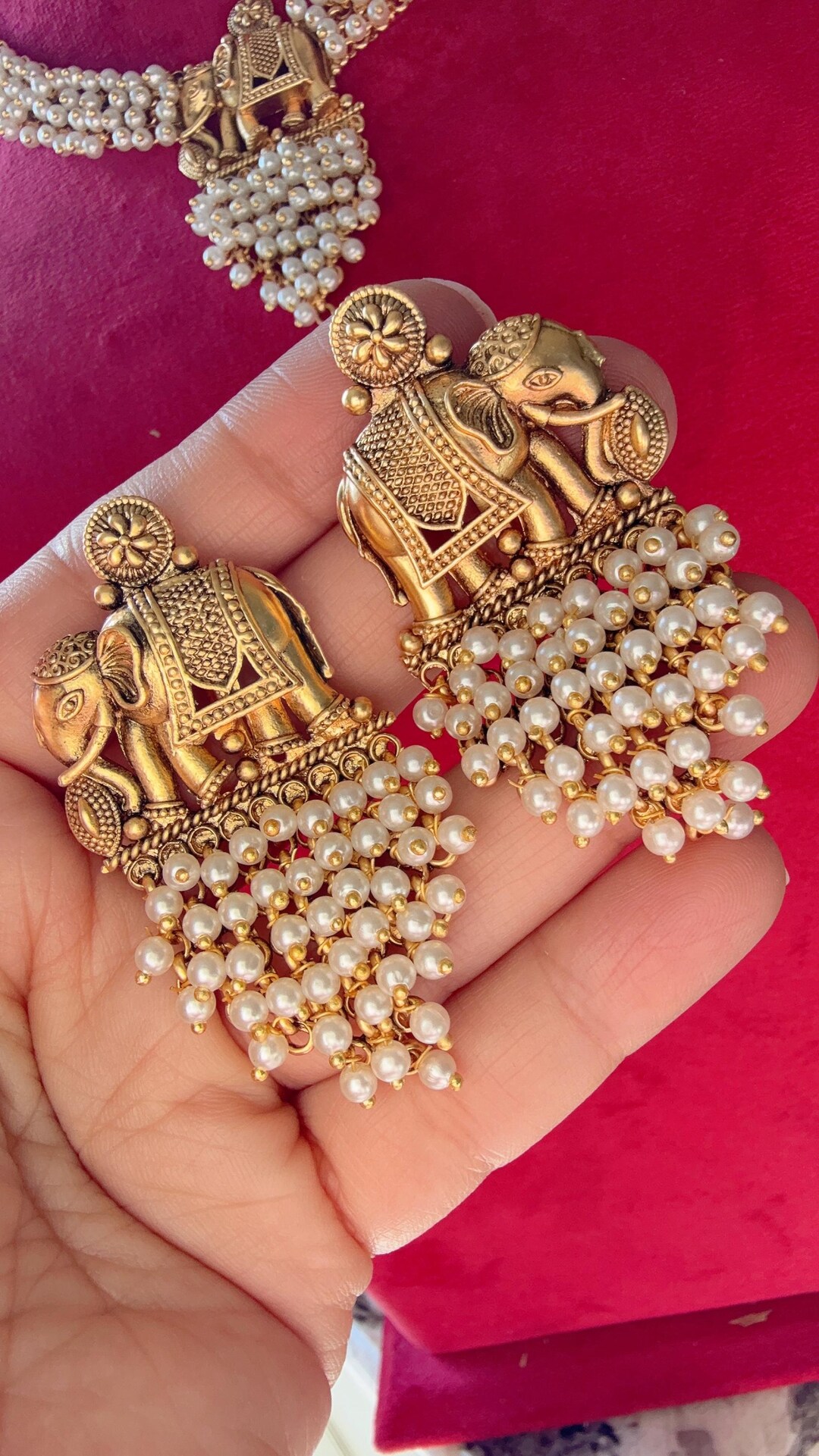 Rajwadi Finish Traditional Elephant Pearl Earrings/pearls Jhumkas ...