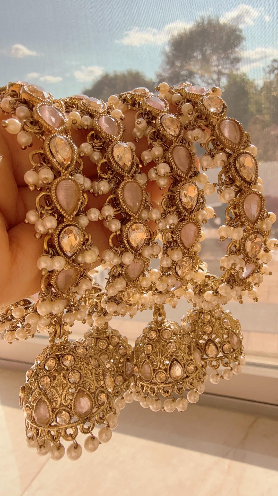 Mehar Set of 4 Baby Pink Polki Kundan Antique Finish Jhumka Bangles ...