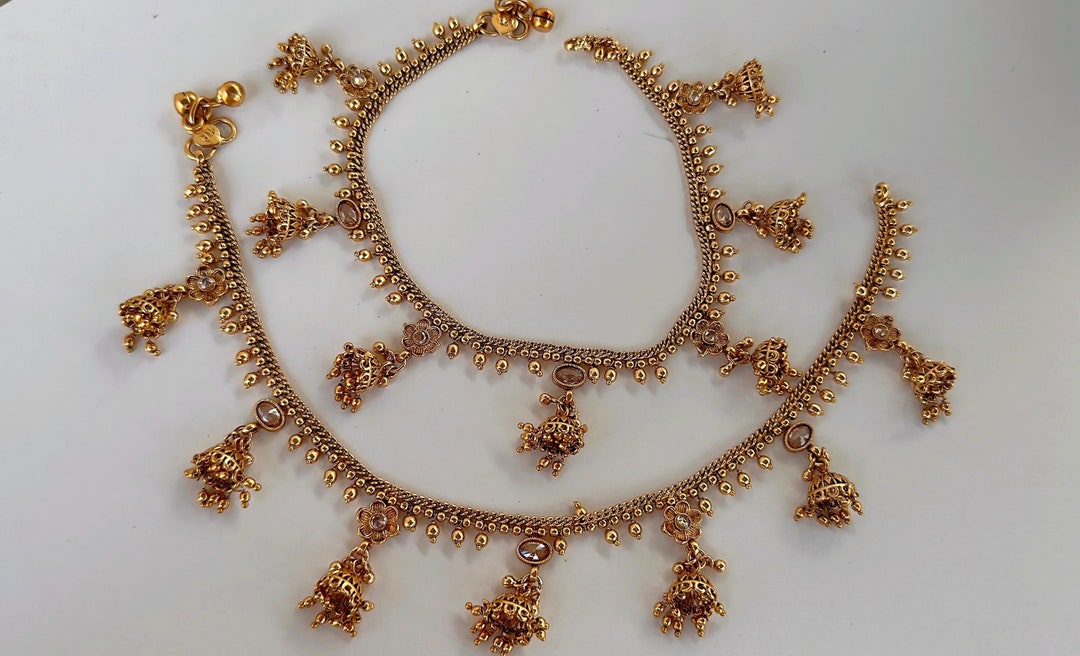 Indian Gold Jhumka Payal Pair /indian Anklets/ Gold Anklet Payal/bridal ...
