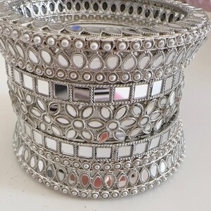 Punjabi Mirror Chuda Silver Bangles Set/punjabi Mirror Silver Bangles Set/kangans/statement ...