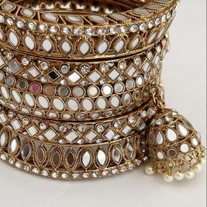 Punjabi Mirror Chuda Bangles Set/punjabi Mirror Jhumka Bangles Set/kangans/statement Bangles ...