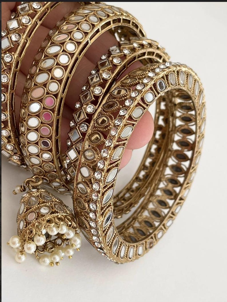 Punjabi Mirror Chuda Bangles Set/punjabi Mirror Jhumka Bangles Set ...