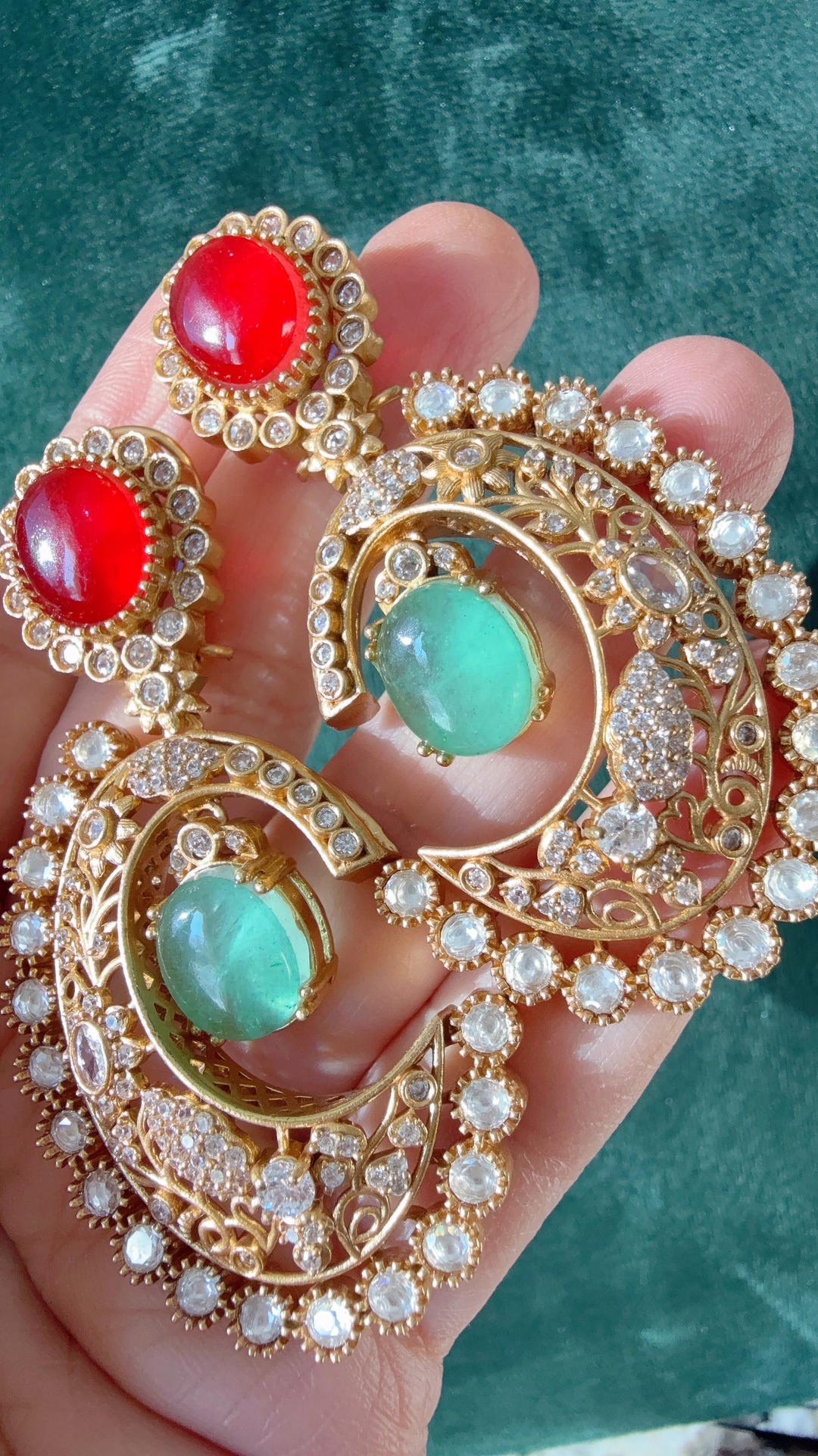 Chand Sabyasachi-inspired Mint Ruby Doublet Chand Bali Earrings/bridal ...