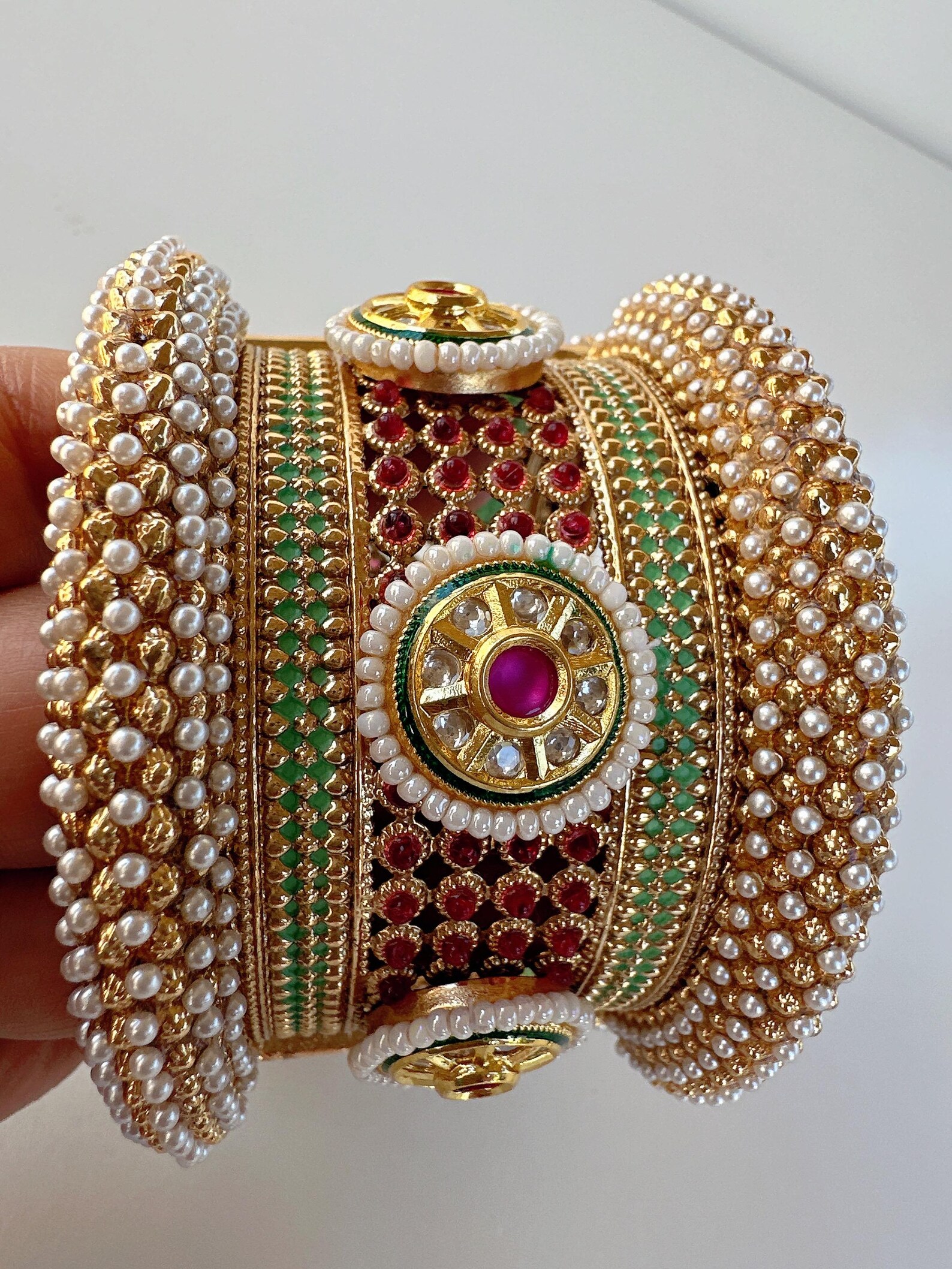 Openable Rajwadi Single Wide Kada /antique Gold Kada/kundan Bridal Kada /gold Kada/indian ...