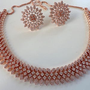 Rose Gold Necklace Diamond Choker /indian Jewelry/ CZ Choker/bridal ...