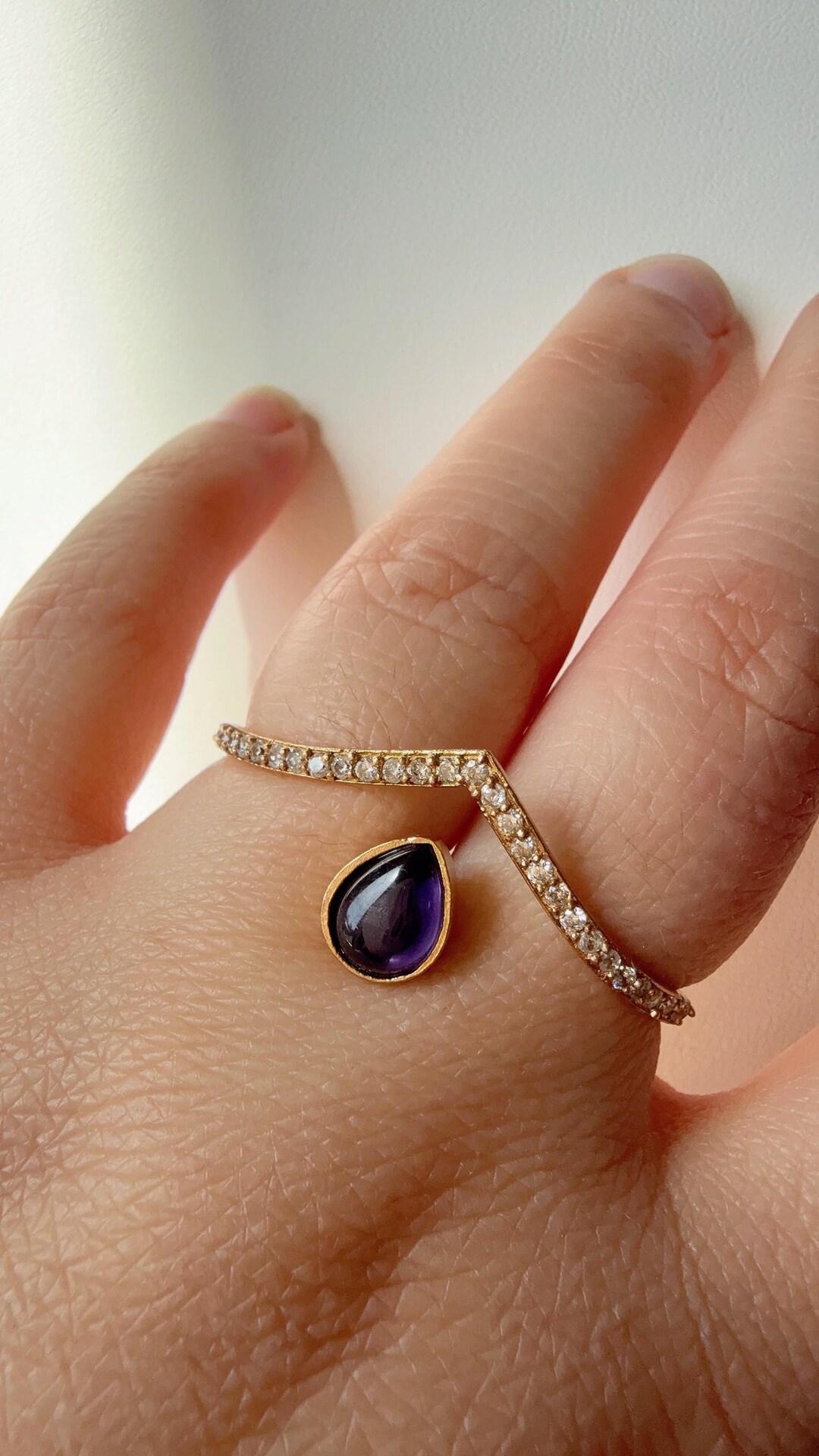 Heart Double Finger Diamond Purple Ring /diamond Ring/adjustable Ring ...