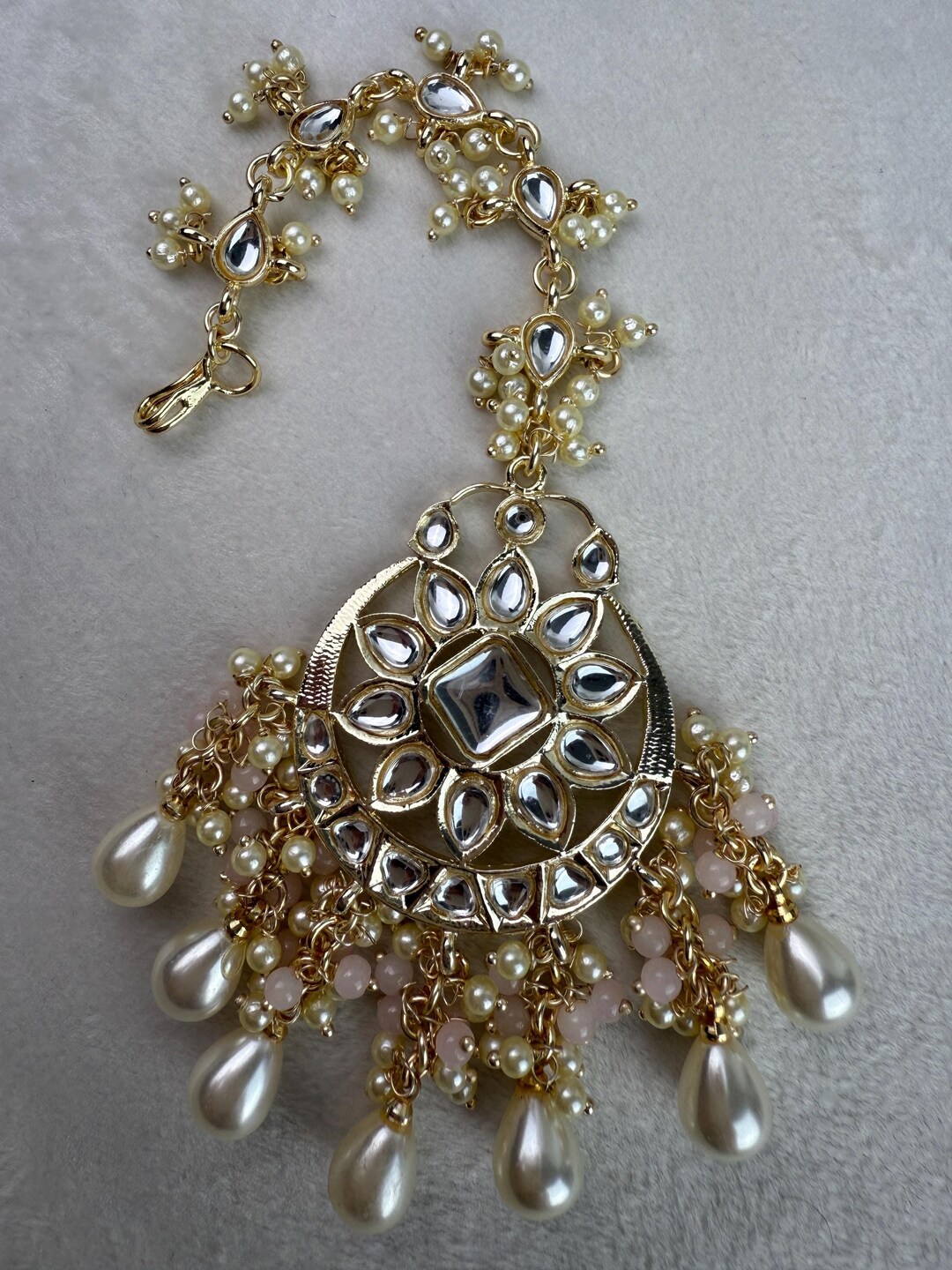 Kundan Baby Pink Maang Tikka /gold Tika /indian Tikka/bridal Maang ...