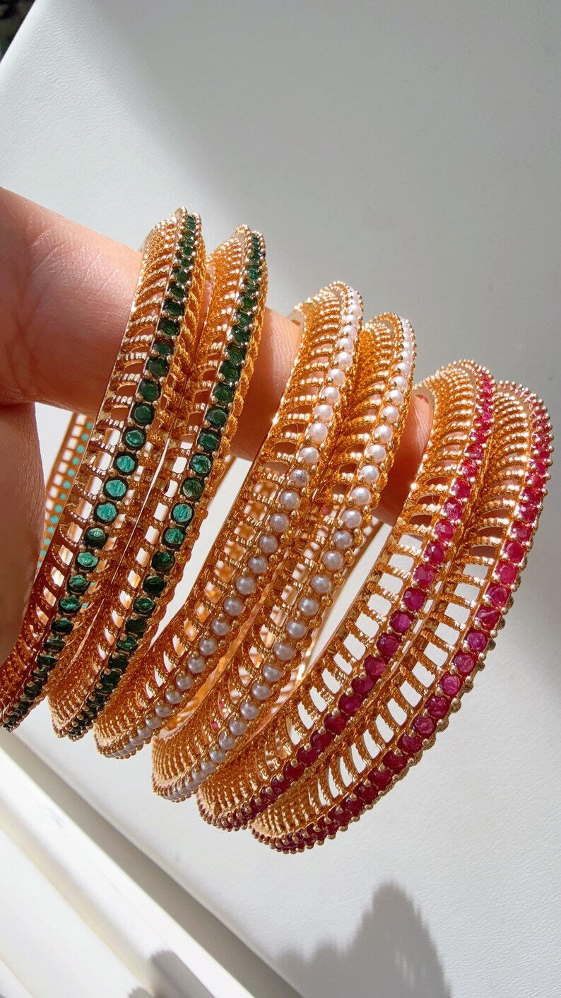 2 PC Indian Kada Pair Bridal Bangle Set | Gold Plated Wedding Bangles ...