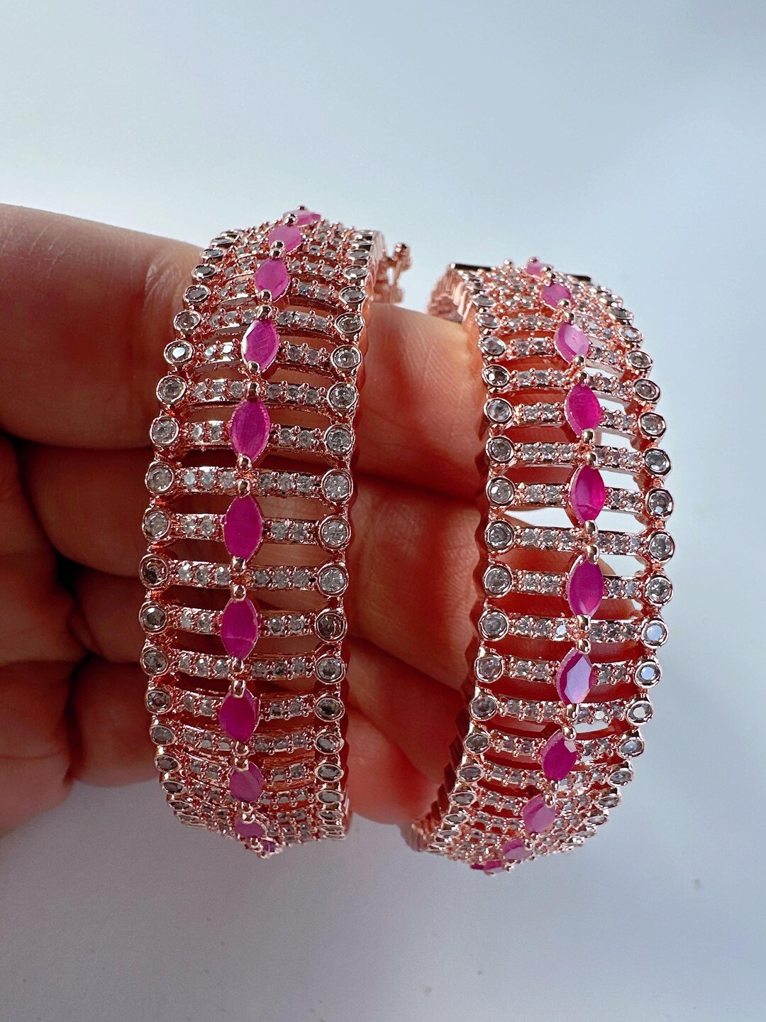 Rose Gold Ruby American Diamond Bangle/ Ruby Rose Gold Kada / Indian ...