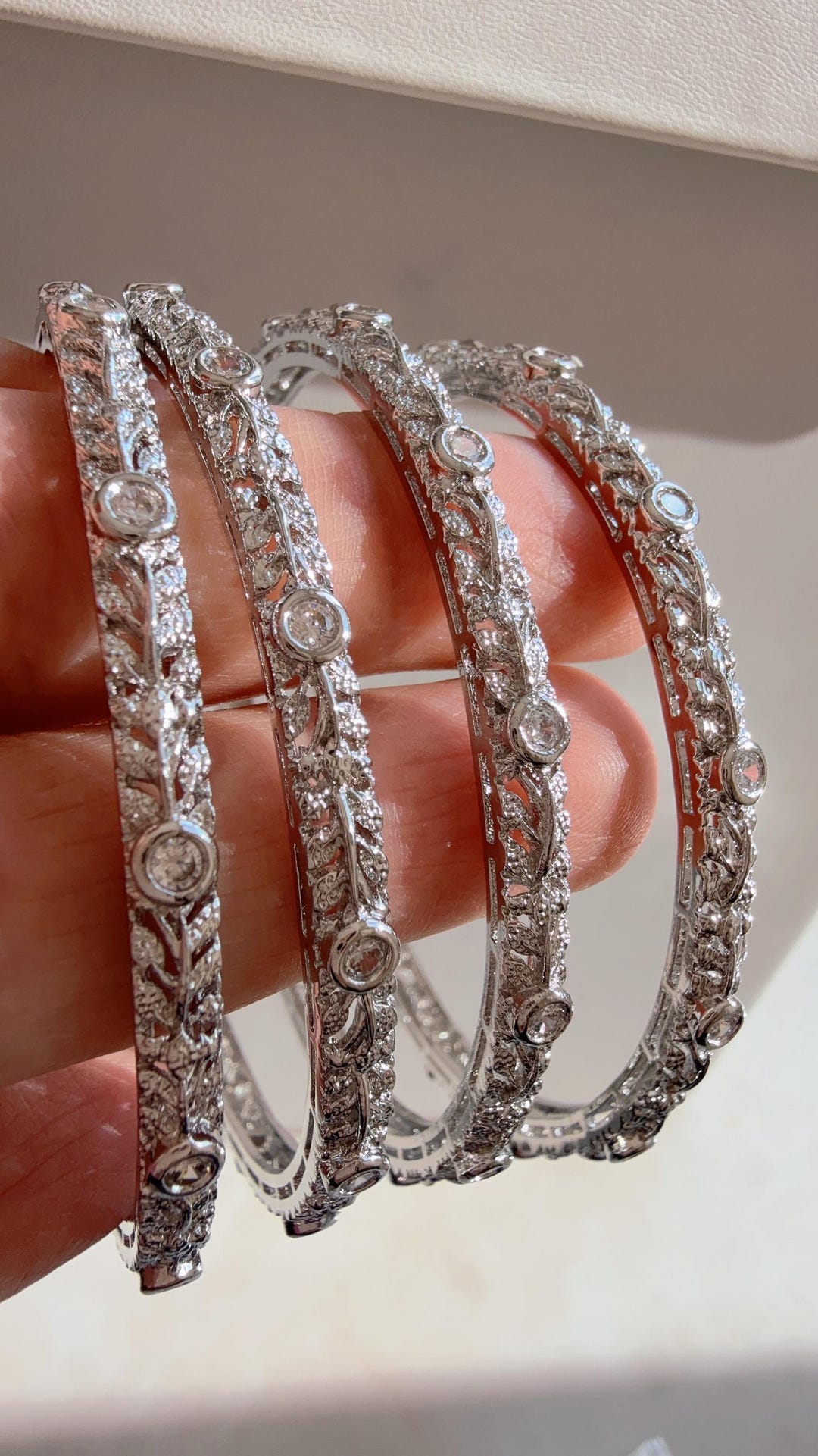 Silver Diamond Bangles /flower Design Real Silver Bangle Design/indian ...