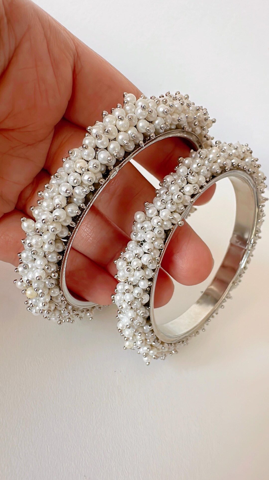 Silver Pearls Bangles Pair/silver Plating Gold Pearl Bangle Set/ Indian ...